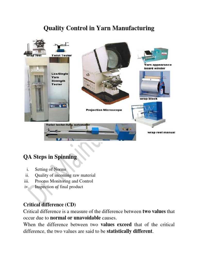 5) Quality Control in Yarn Manufacturing | PDF | Yarn | Fibers