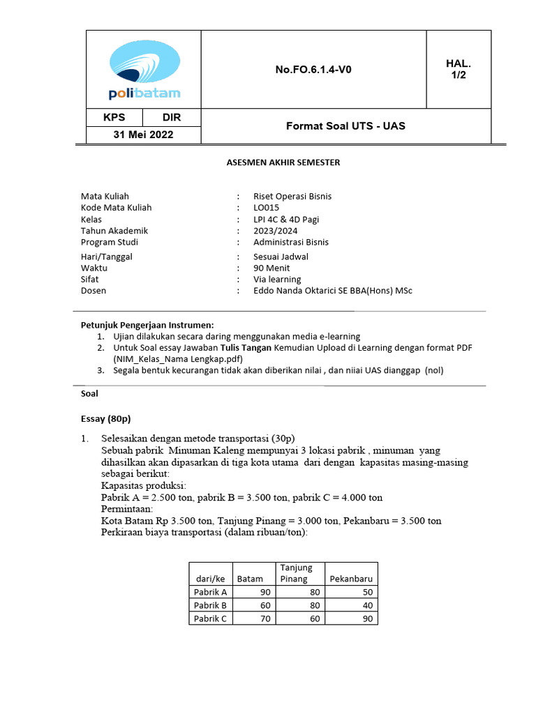 Soal AAS ROB LPI Pagi EN | PDF | Teknologi & Rekayasa