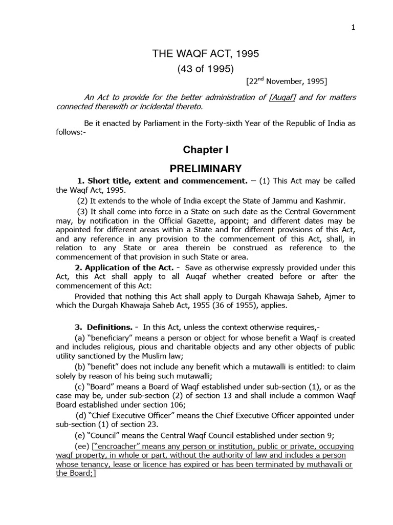Wakf Act, 1995 | PDF | Government Of India | Lawsuit