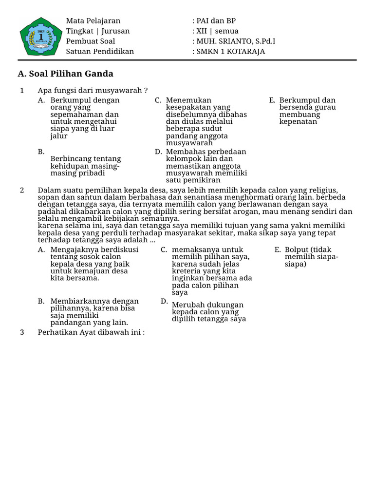 Soal PAI Kelas 12 SMKN | PDF | Karier & Perkembangan