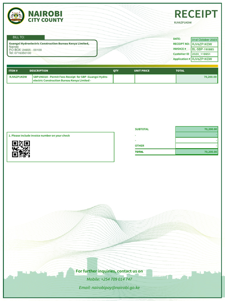 Nairobi City County Receipt 2023 | PDF