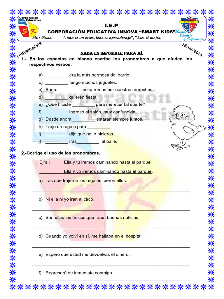 Hoja De Trabajo De Pronombres Personales 16 Ideas De Pronombres