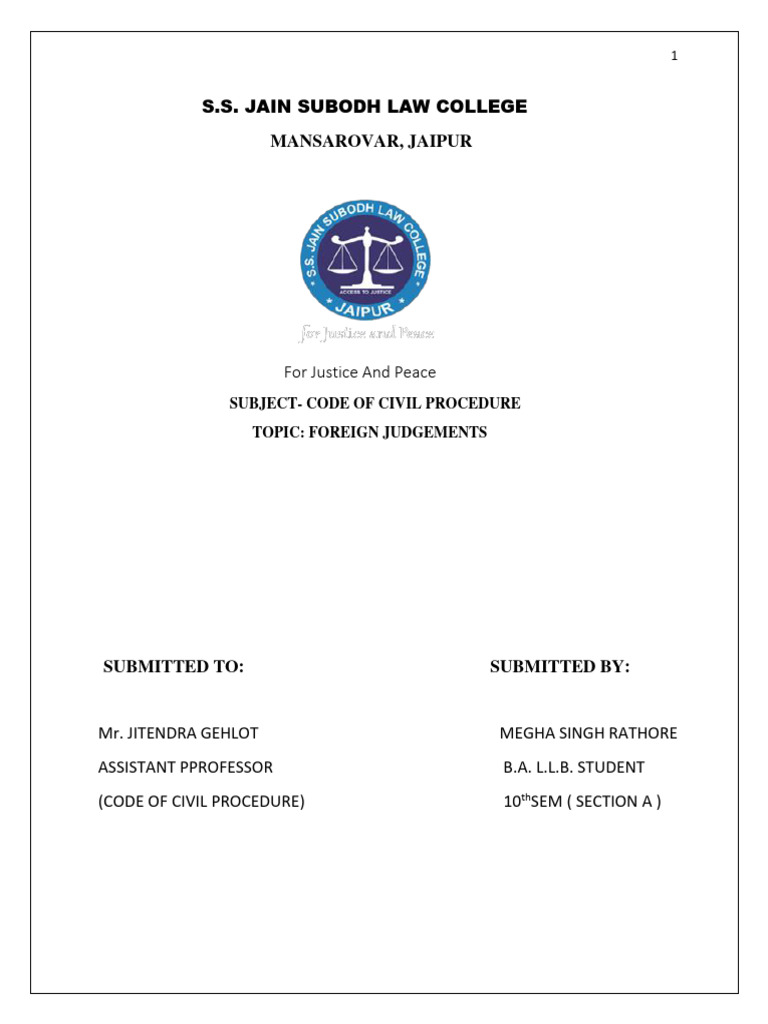 S.S. Jain Subodh Law College Mansarovar, Jaipur: Subject-Code of Civil ...
