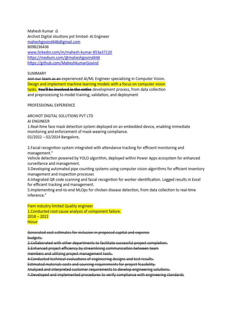 Mahesh Kumar CV To Be Edited | PDF | Artificial Intelligence | Intelligence (AI) & Semantics