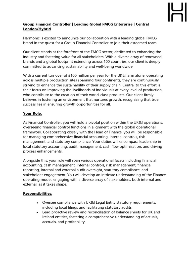 Group Financial Controller Role in FMCG | PDF | Internal Control | Audit