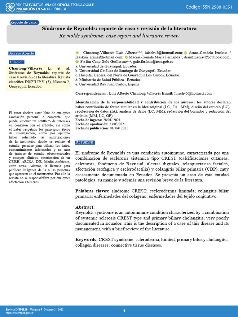 Síndrome de Reynolds: caso y revisión | PDF | Medicina CLINICA ...