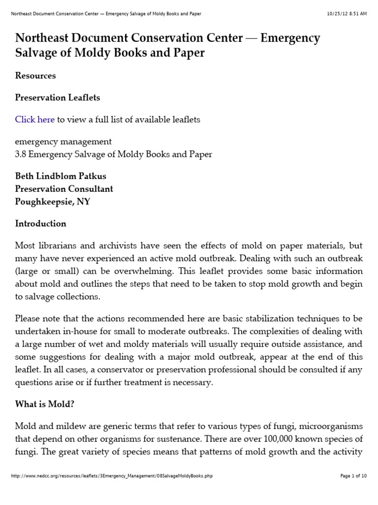 Emergency Moldy Book Salvage Guide | PDF | Mold | Humidity