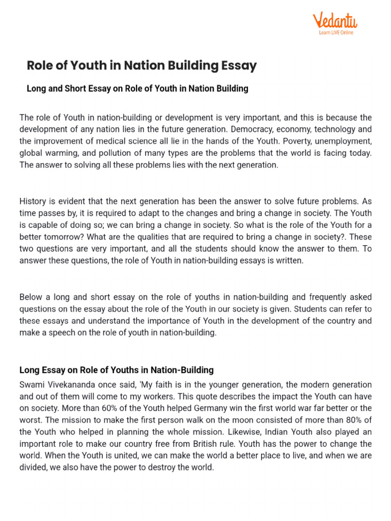 Role of Youth in Nation Building Essay | PDF