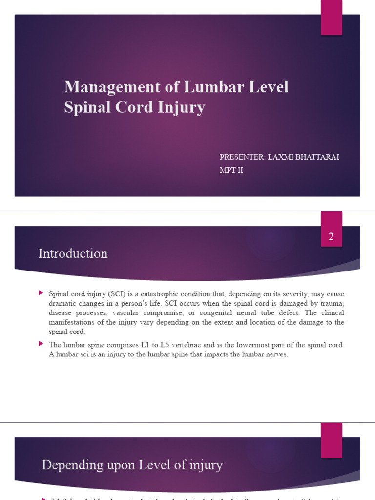 Lumbar Spinal Cord Injury Management Guide | PDF | Strength Training ...