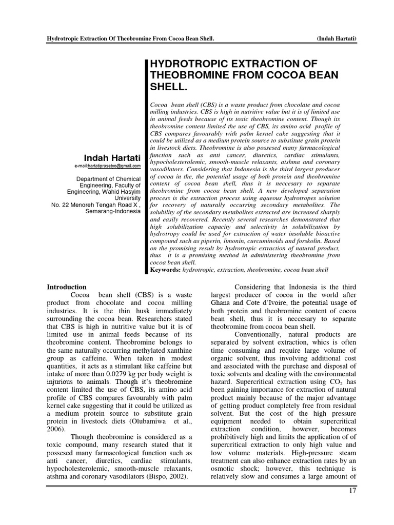 Hydrotropic Extraction of Theobromine From Cocoa Bean Shell | PDF ...
