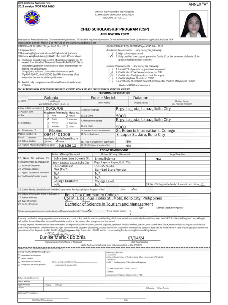 Ched Form Pdf