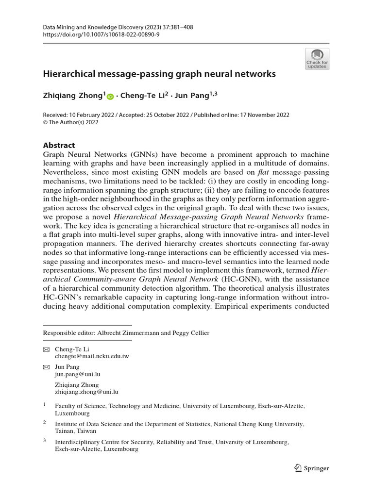 Hierarchical Message-Passing Graph Neural Networks: Zhiqiang Zhong Cheng-Te Li Jun Pang | PDF ...