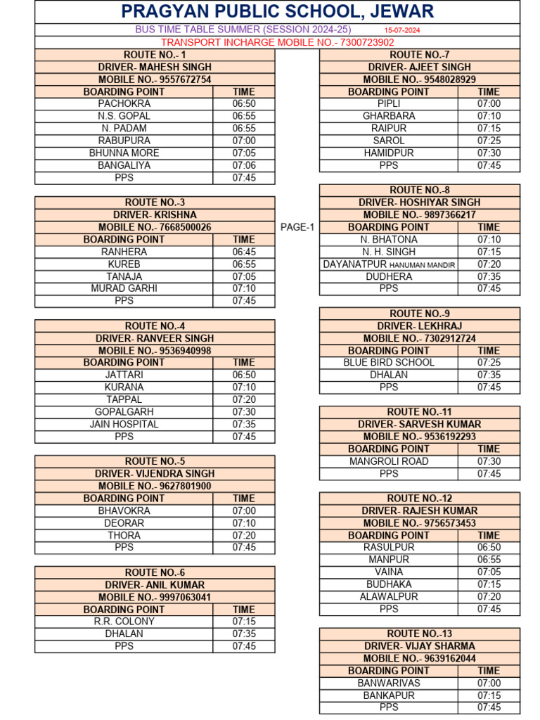 Pragyan Public School Bus Schedule | PDF