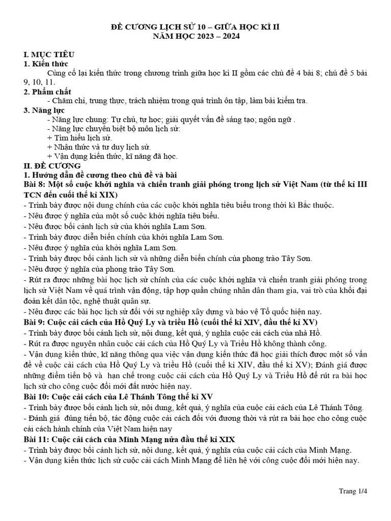 Đề cương GK2 Sử 11 | PDF