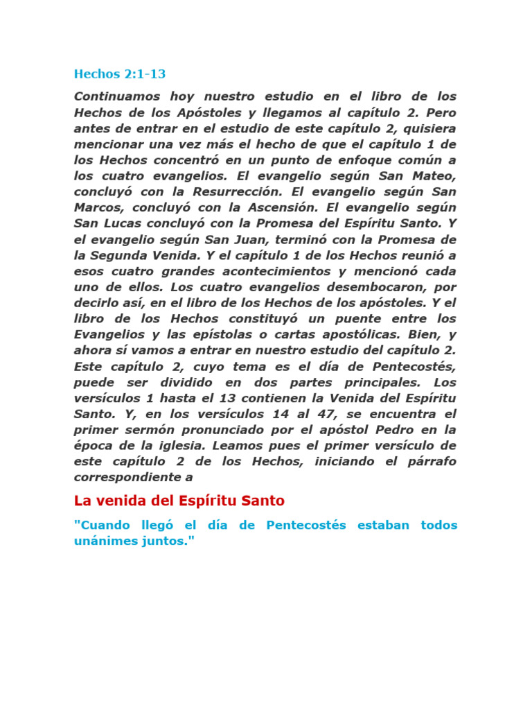 Hechos Capitulo 2 | PDF | espíritu Santo | Pentecostés