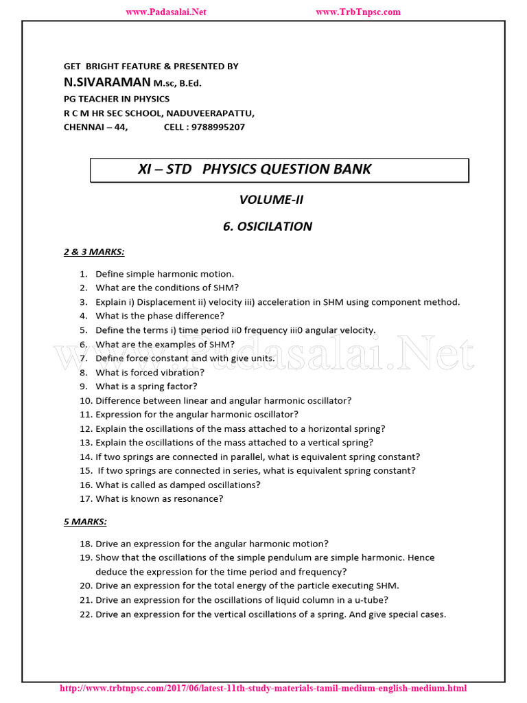 11th Physics Question Bank | Download Free PDF | Waves | Magnetism