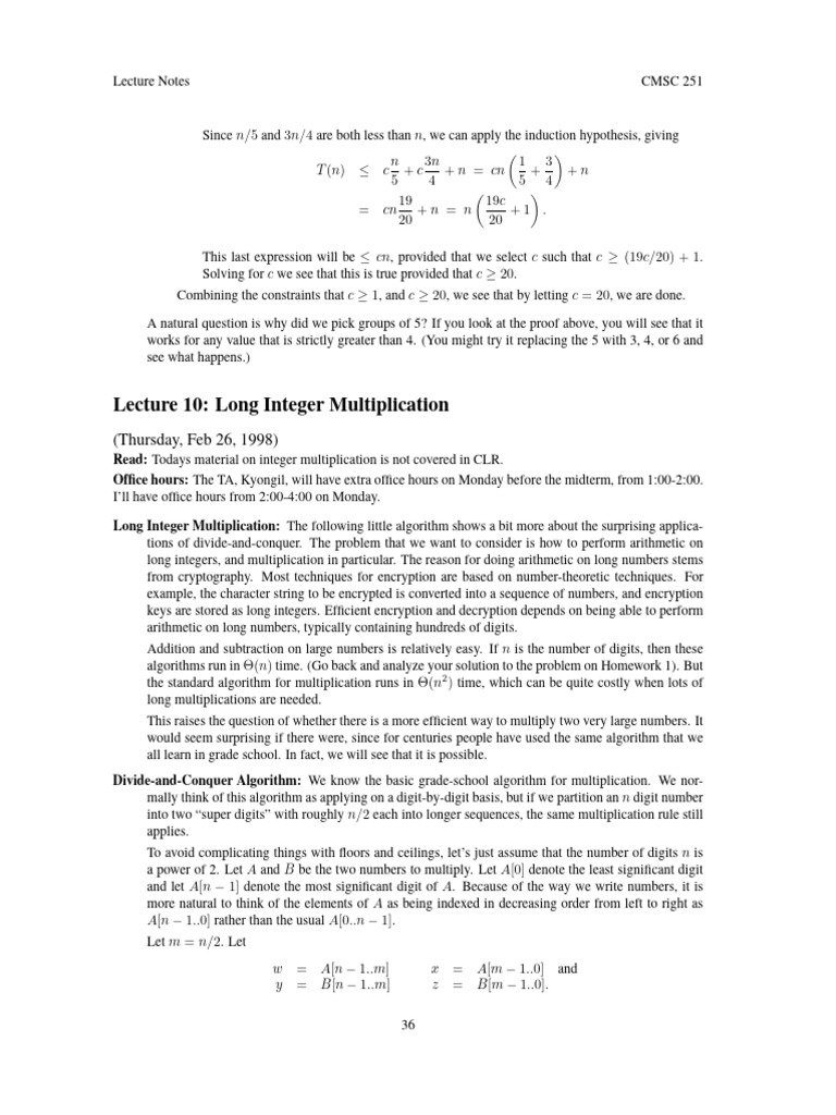 Lect10 Long Int Multiply | PDF | Multiplication | Mathematics
