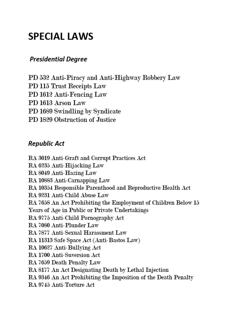 Special Laws of Philippine | PDF | Justice | Crime & Violence