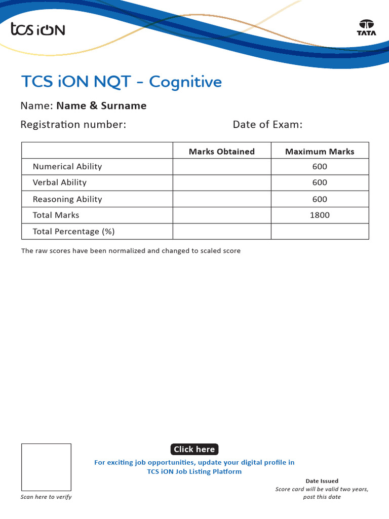 TCS NQT Cognitive Score Card 20thsept | PDF