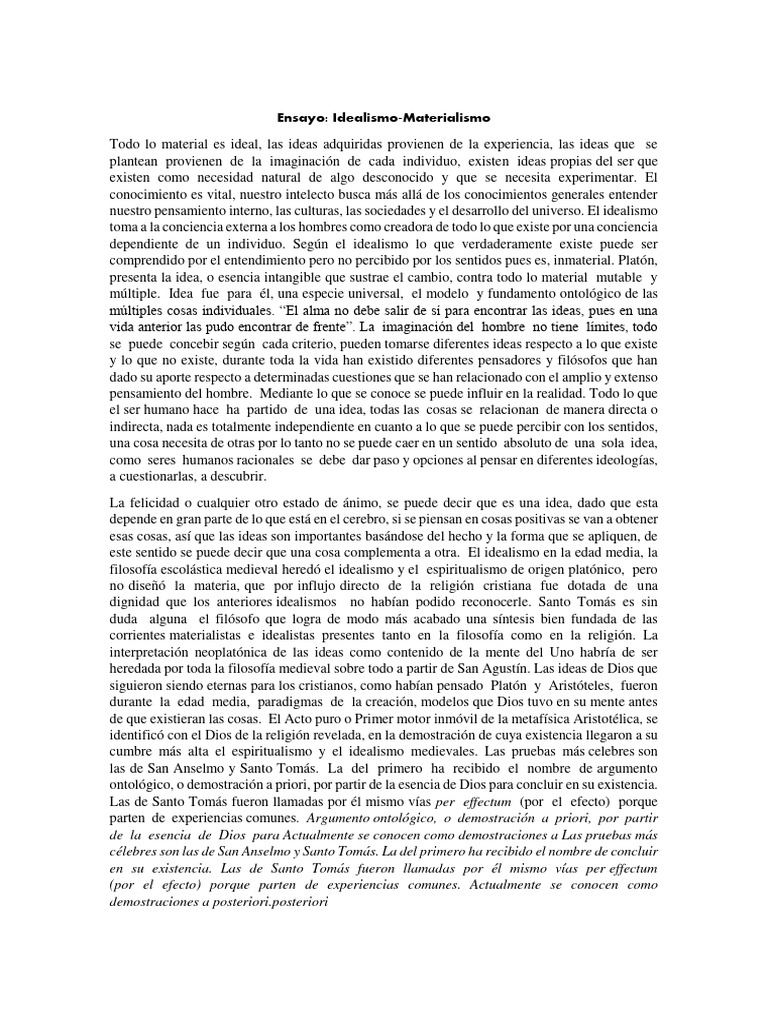 Ensayo Idealismo y Materialismo | PDF | Materialismo | Idealismo