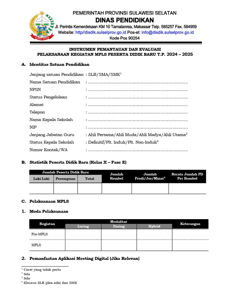 Instrumen Pemantauan Mpls TP 2024 - 2025 | PDF