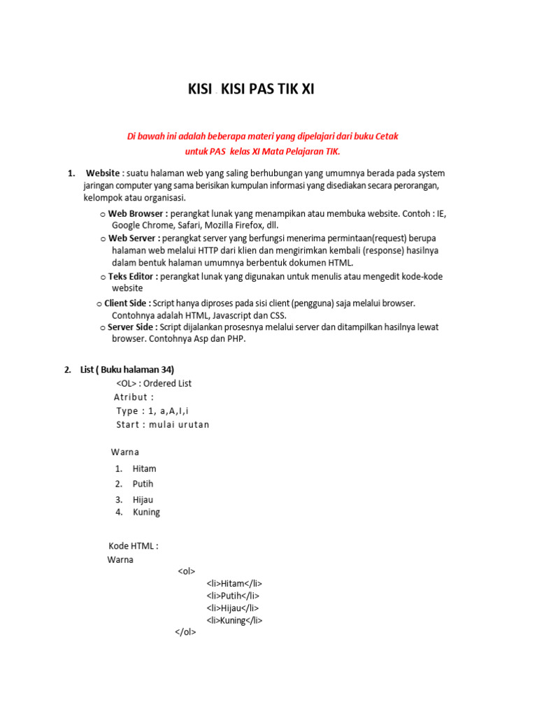 Kisi-Kisi TIK XI | PDF