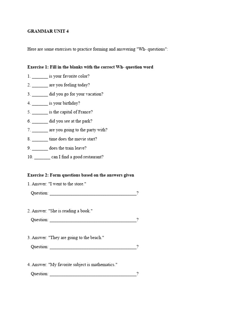 Grammar Unit 4 | PDF