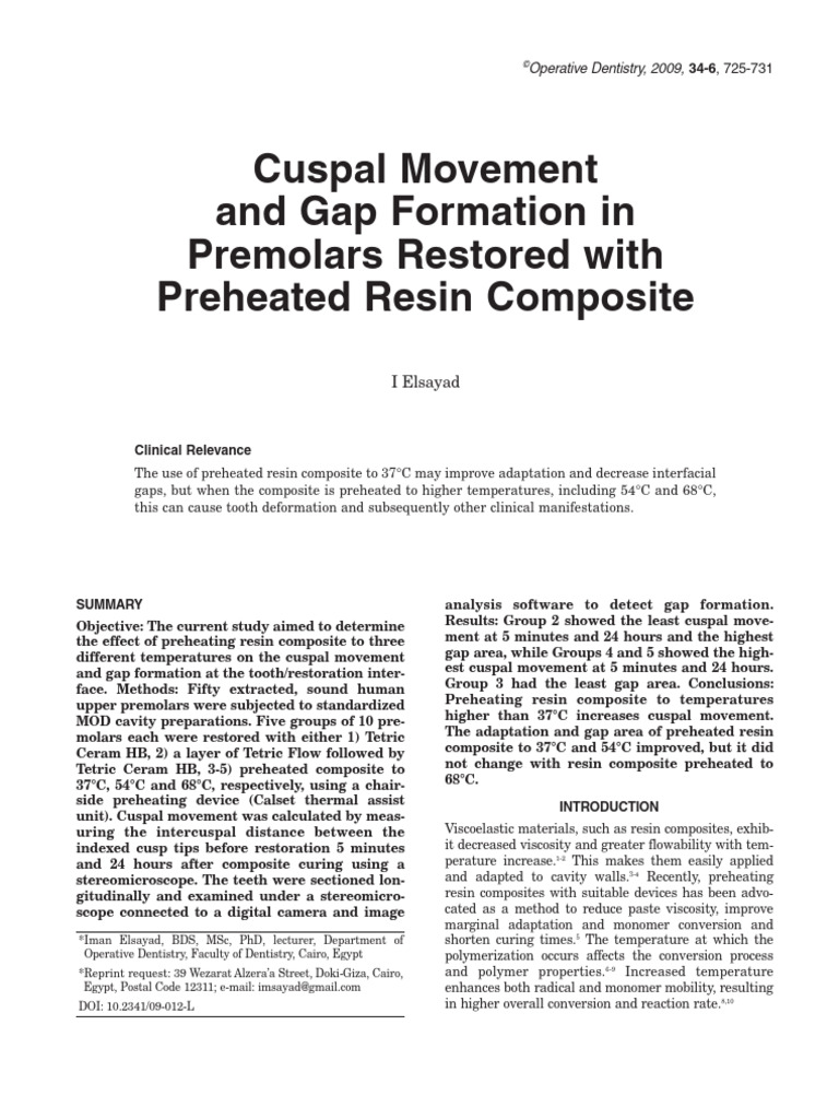 Impact of Preheated Composite on Premolars | PDF | Dental Composite ...