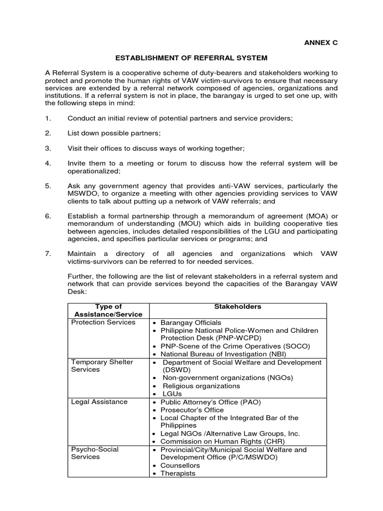 Establishing a VAW Referral System | PDF | Non Governmental ...