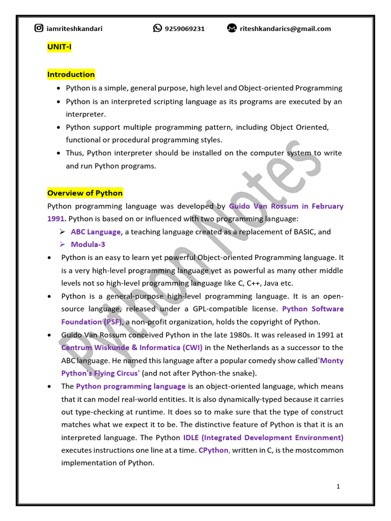 Unit I | PDF | Python (Programming Language) | Data Type