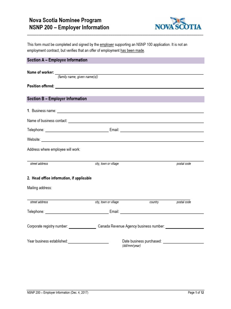 NSNP 200 Employer Form Overview | PDF | Employment | Recruitment