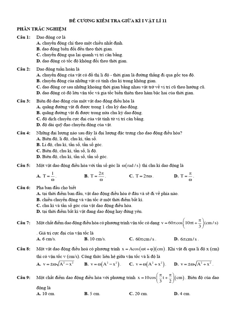 Đề Cương Vật Lí Gki 11 | PDF