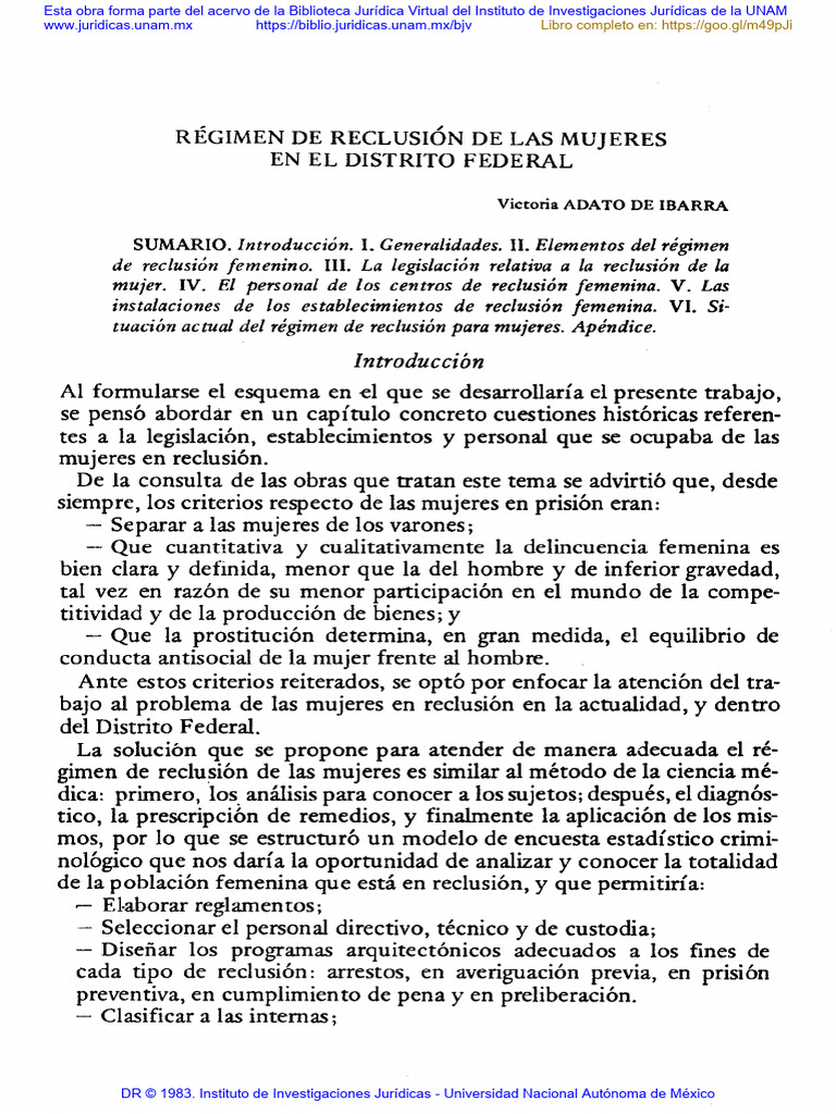 Regimen de Reclusion de Las Mujeres en El Distrito Federal | PDF