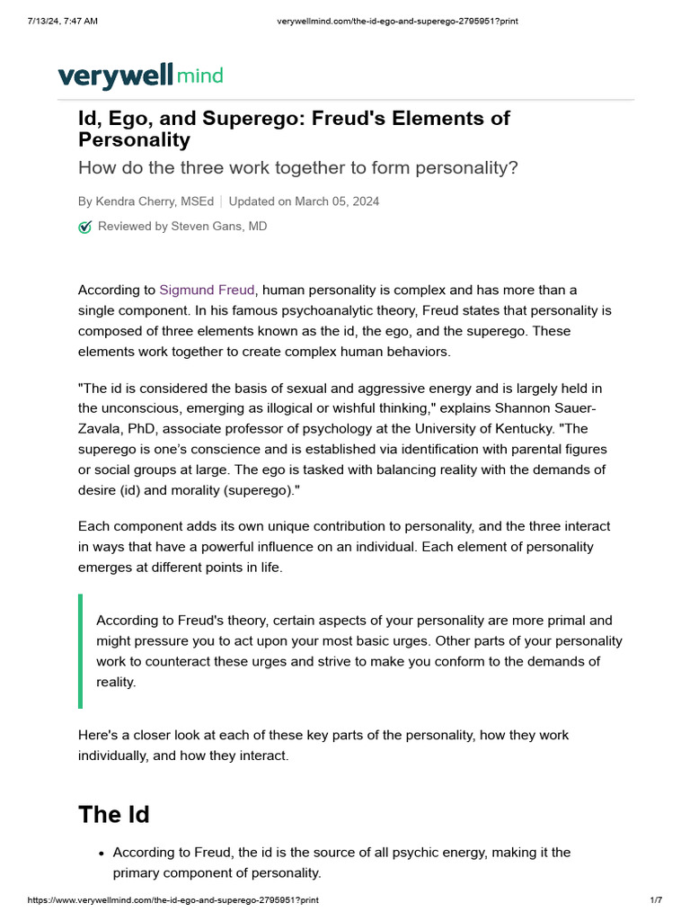 The Id Ego and Superego. | PDF | Id | Sigmund Freud