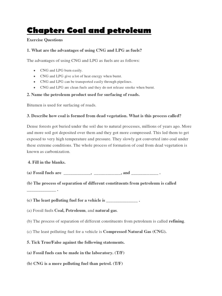 Coal and Petroleum. Questions and Answers PDF | PDF | Fuels | Liquefied ...