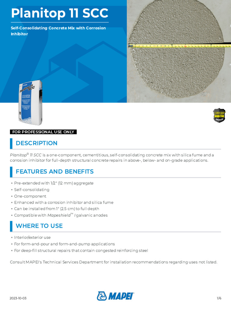 MAPEI Planitop 11 SCC | PDF | Concrete | Corrosion