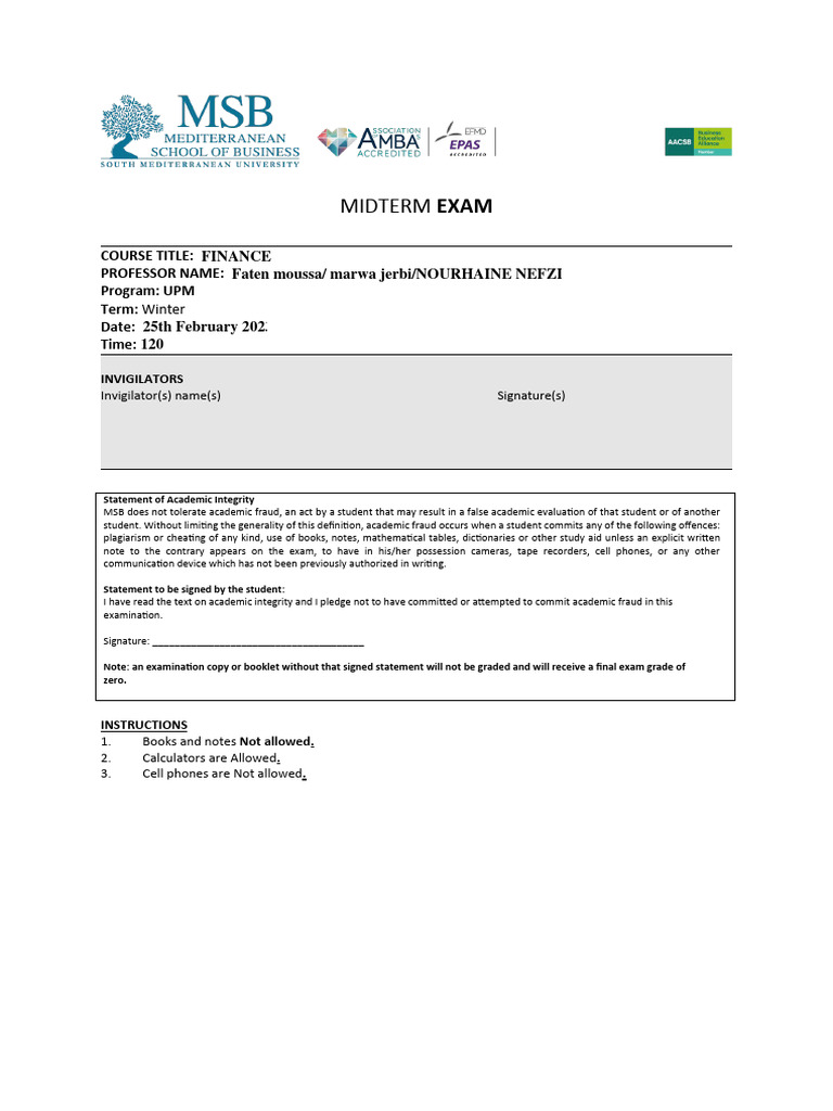 Midterm Exam Instructions and Questions | PDF | Investing | Financial ...