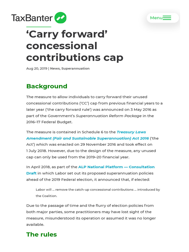 'Carry Forward' Concessional Contributions Cap - TaxBanter | PDF ...