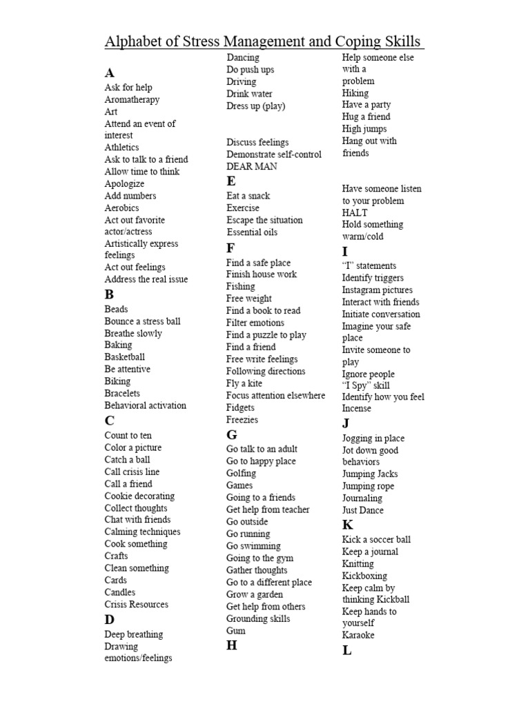 A To Z Coping Skills Answers | PDF