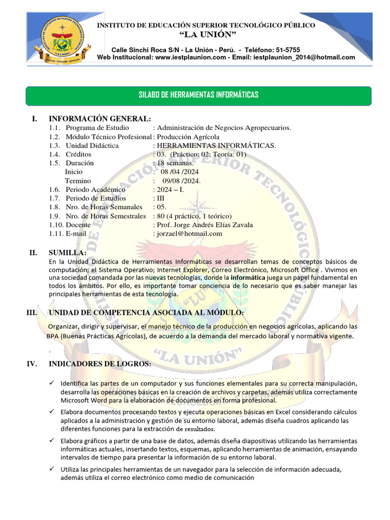 Silabo de Herramientas Informáticas ADM. NEGo | PDF | Archivo de computadora | Microsoft PowerPoint