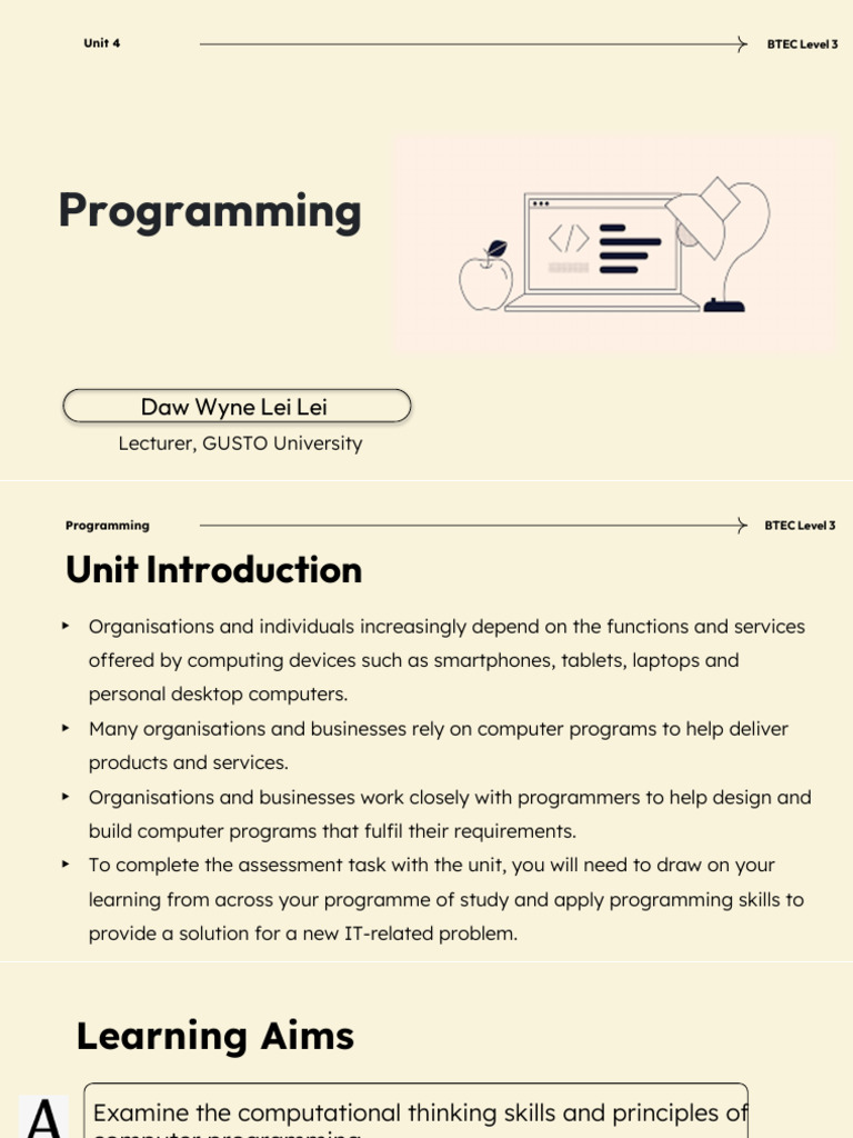 BTEC Level 3 Programming Overview | PDF | Computer Programming | Thought
