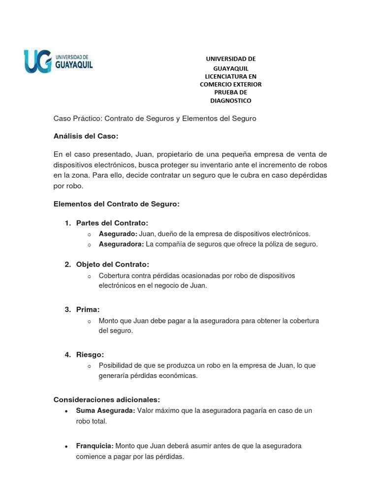 Caso Practico Riesgo De Seguro Pdf Póliza De Seguros Seguro