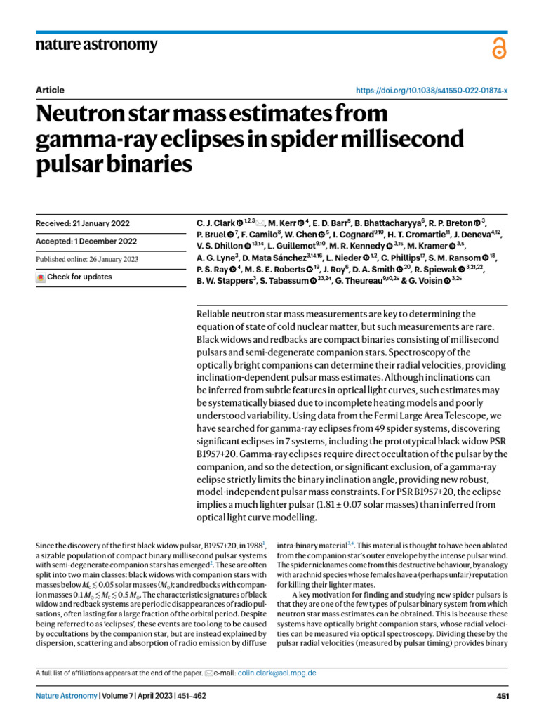 Neutron Star Mass from Gamma-Ray Eclipses | PDF | Stars | Gamma Ray