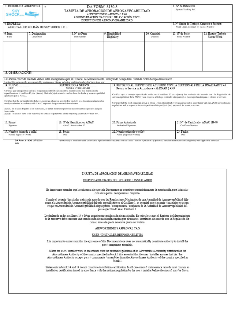 c2) Form. ANAC 8130-3 | PDF | Aviación | Aeroespacial