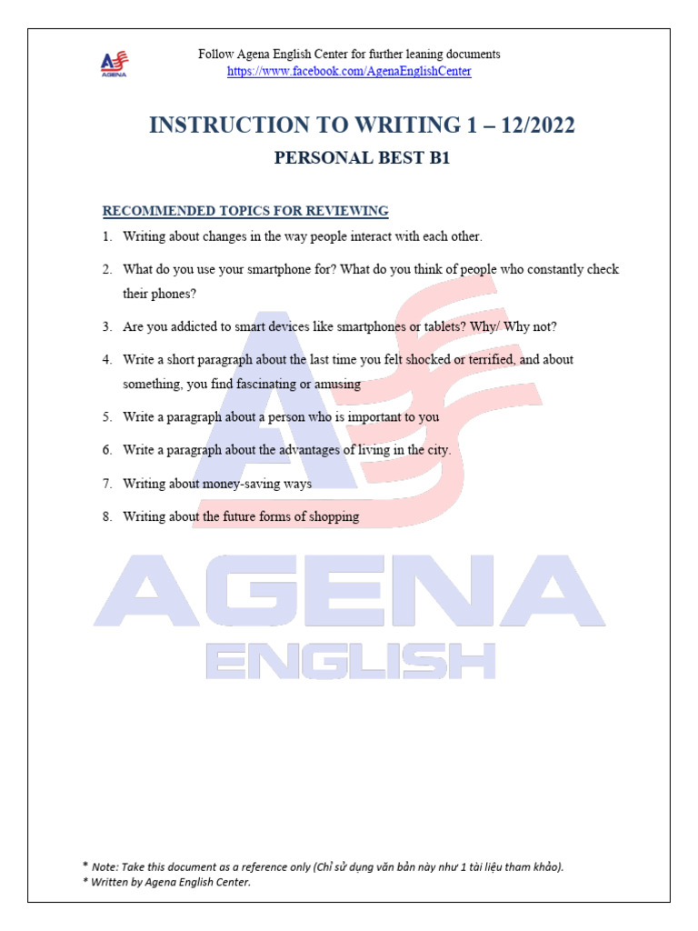 2022 - Writing 1 Instruction | PDF