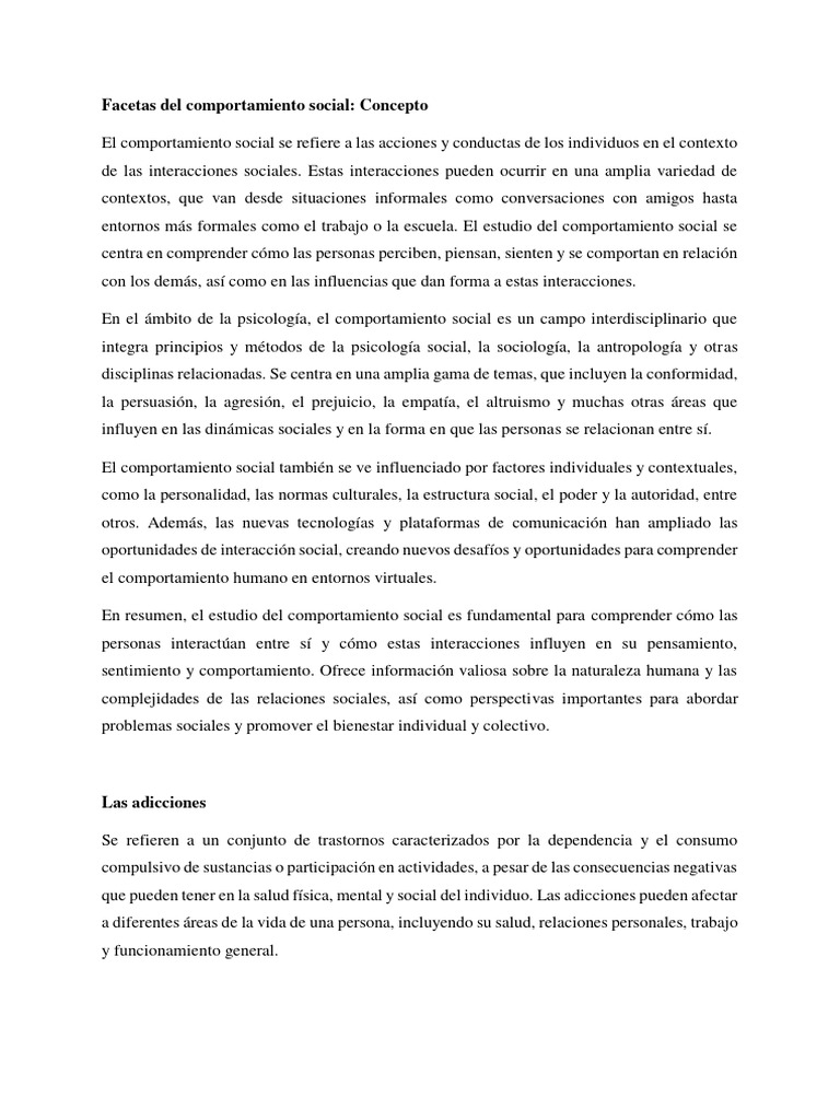 Facetas Del Comportamiento Social | PDF | Trastorno depresivo mayor | La dependencia de sustancias