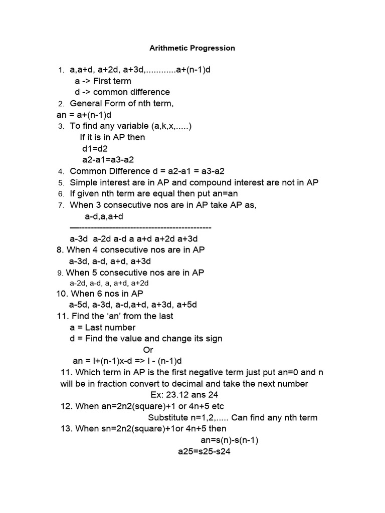 Arithmetic Progression - Important | PDF | Teaching Methods & Materials