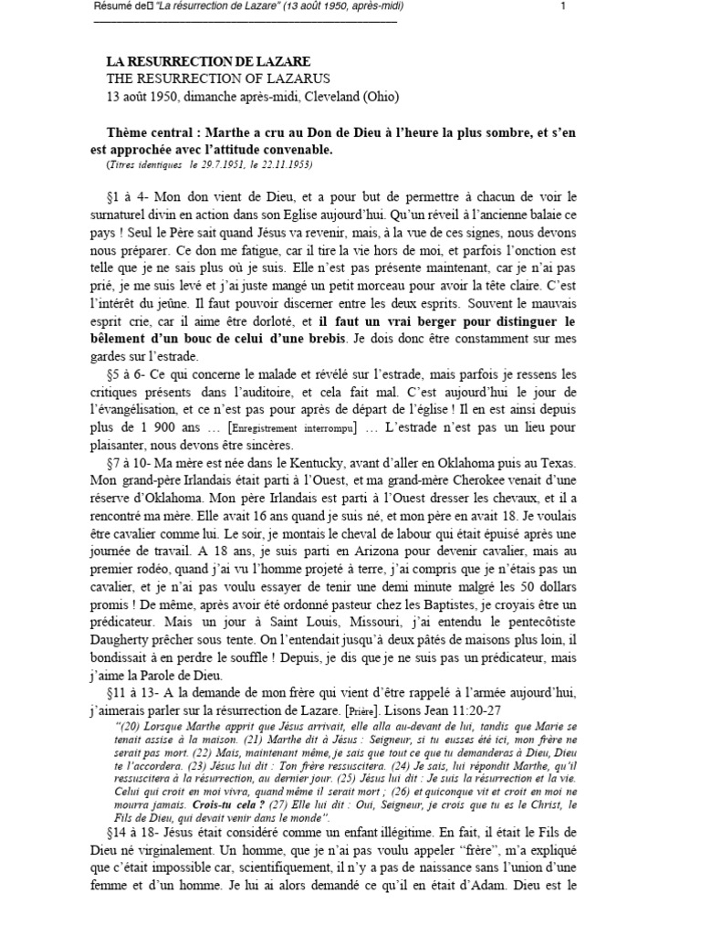 La Résurrection de Lazare : Foi et Espoir | PDF | Doctrines et ...