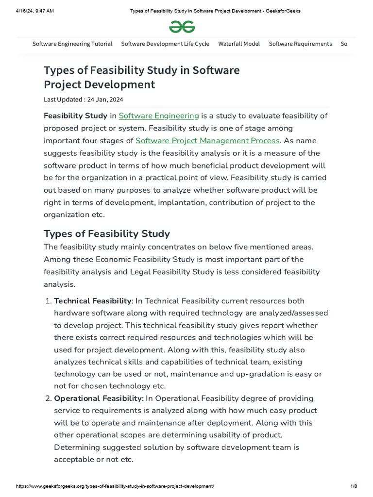 Types of Feasibility Study in Software Project Development | PDF ...