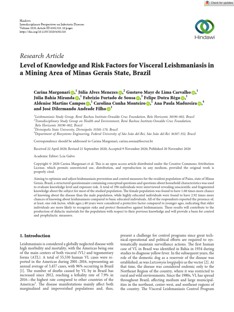 Interdisciplinary Perspectives On Infectious Diseases - 2020 - Margonari - Level of Knowledge ...